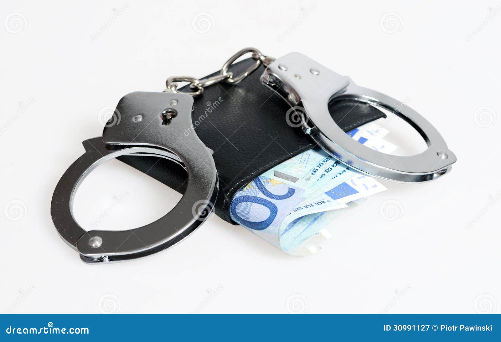 Wallet with handcuffs stock image. Image of crime, leather - 30991127