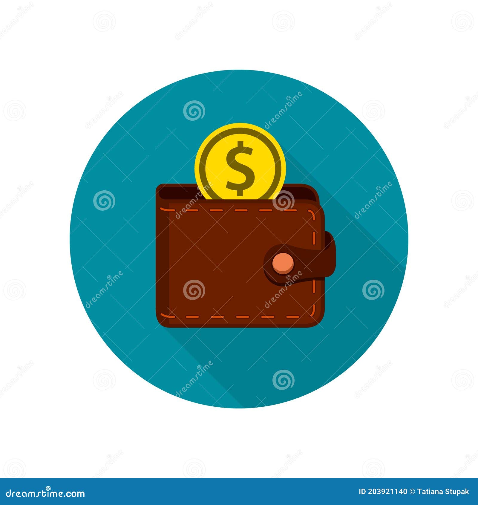 Wallet Icon Isolated in Circle, Wallet with Coin Money Flat Design ...