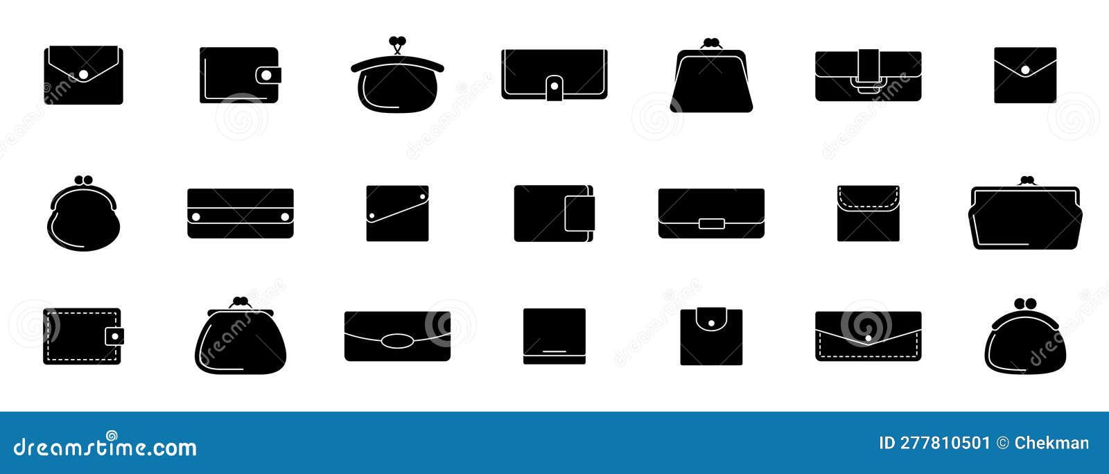 Wallet Icon. Set of Black Icons of Wallets. Wallets Logo Design Stock ...