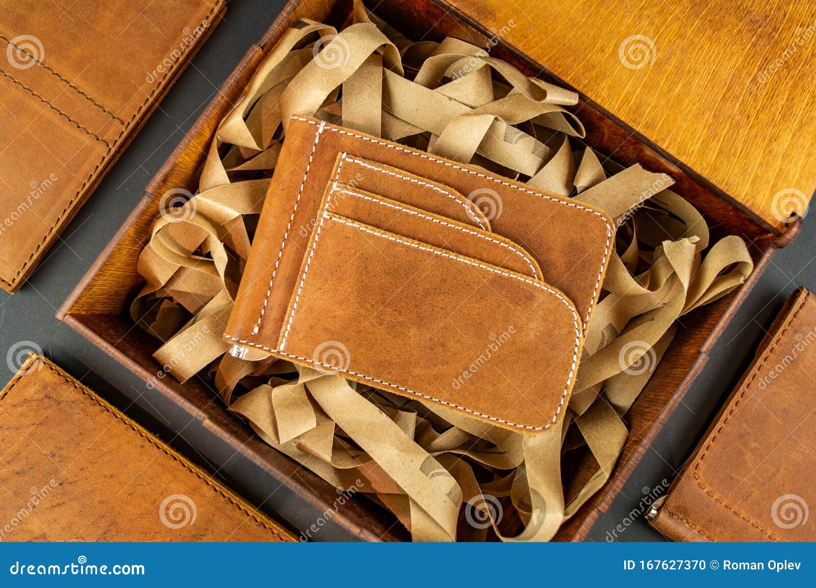 Wallet Made of Genuine Leather on the Table in the Process of Packing a ...