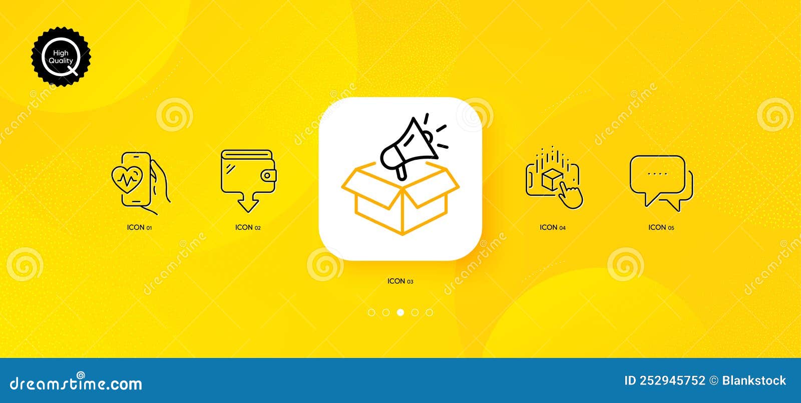 Wallet, Megaphone Box and Augmented Reality Minimal Line Icons. for Web ...