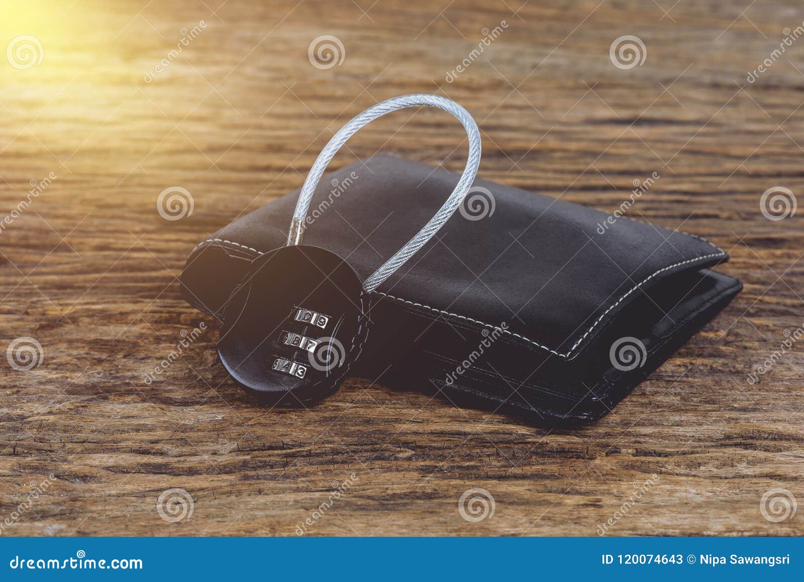 Wallet with Metal Security Lock with Pass-code or Password on Wooden ...