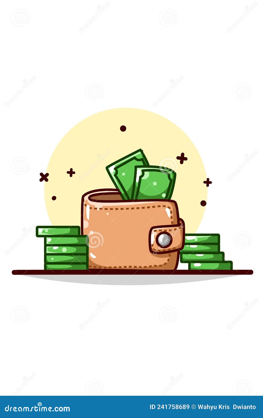 Wallet and Money Illustration Hand Drawing Stock Vector - Illustration ...