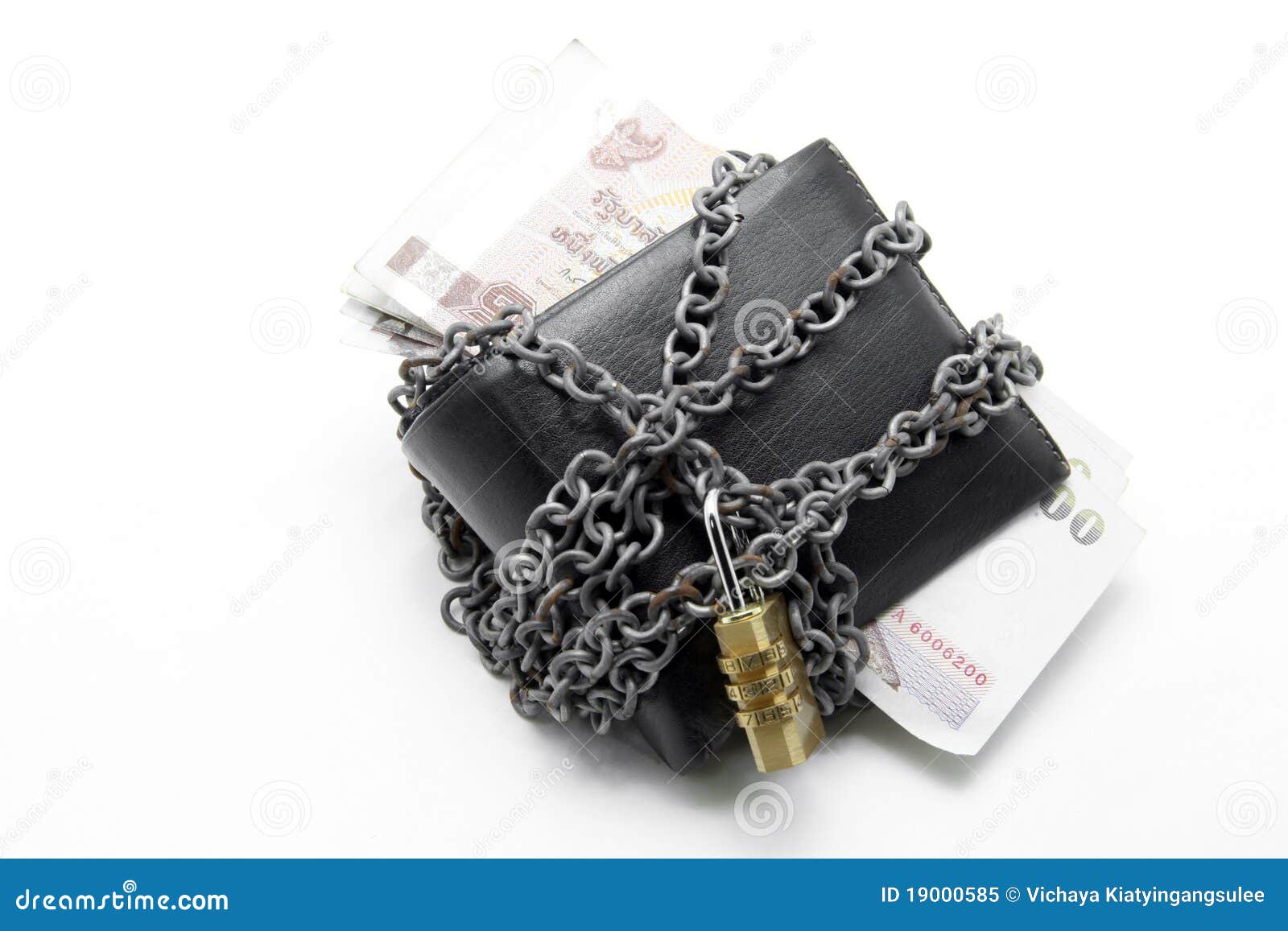 Wallet with Money and Pad Lock Stock Image - Image of finance, access ...