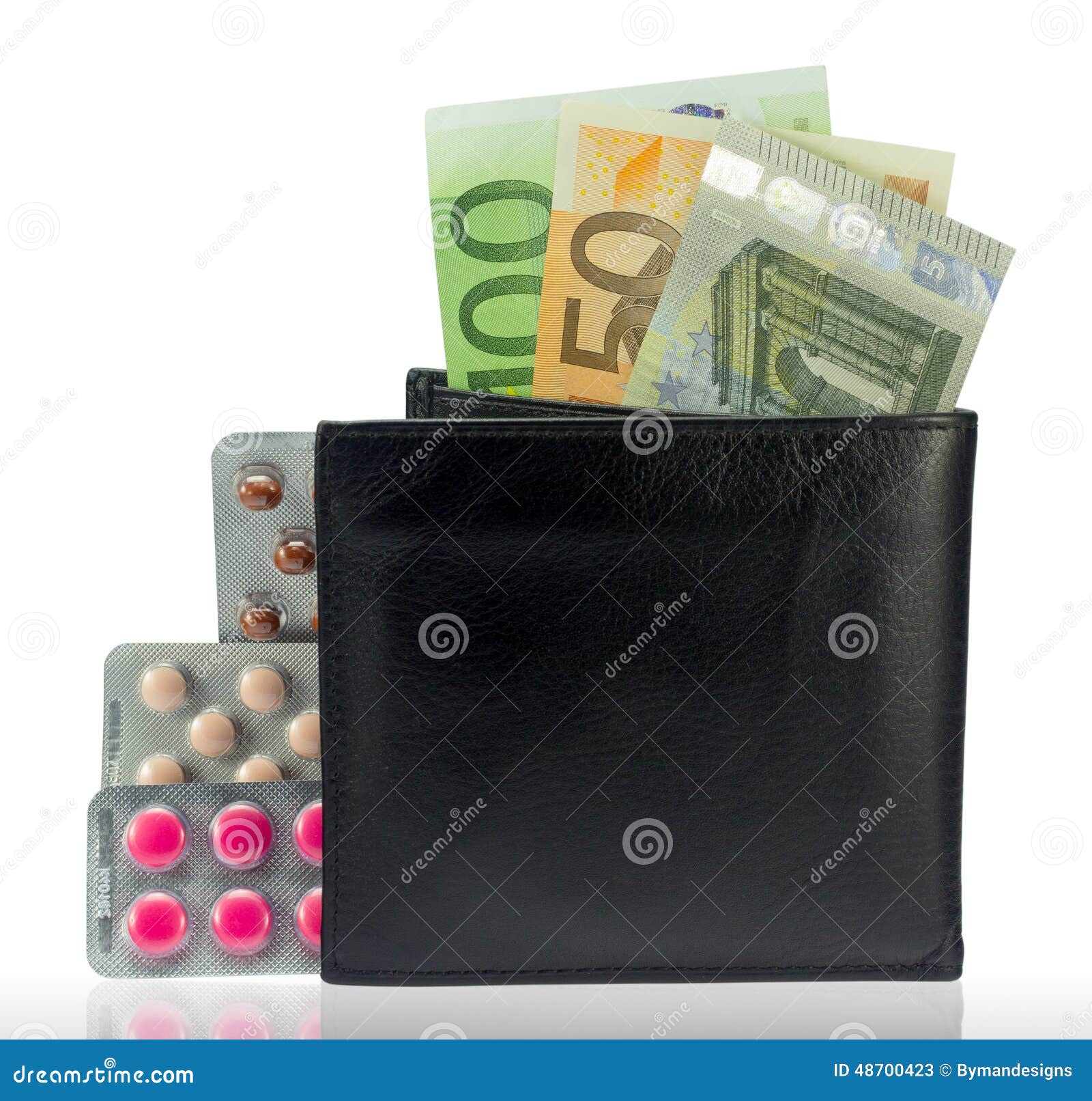 Wallet with Money and Several Varieties Pills Stock Image - Image of ...