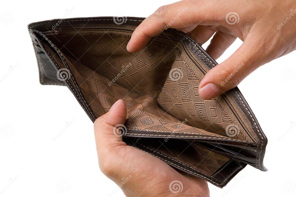 Wallet with No Money Inside Stock Image - Image of fingers, money: 9801495