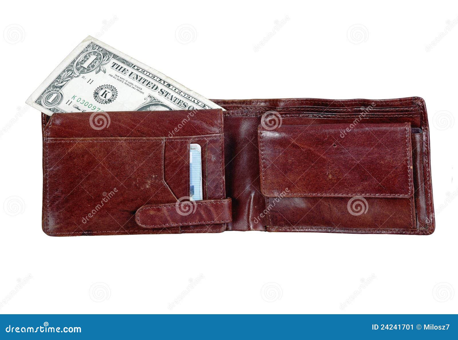 Wallet with One Dollar Bill Stock Image - Image of currency, white ...