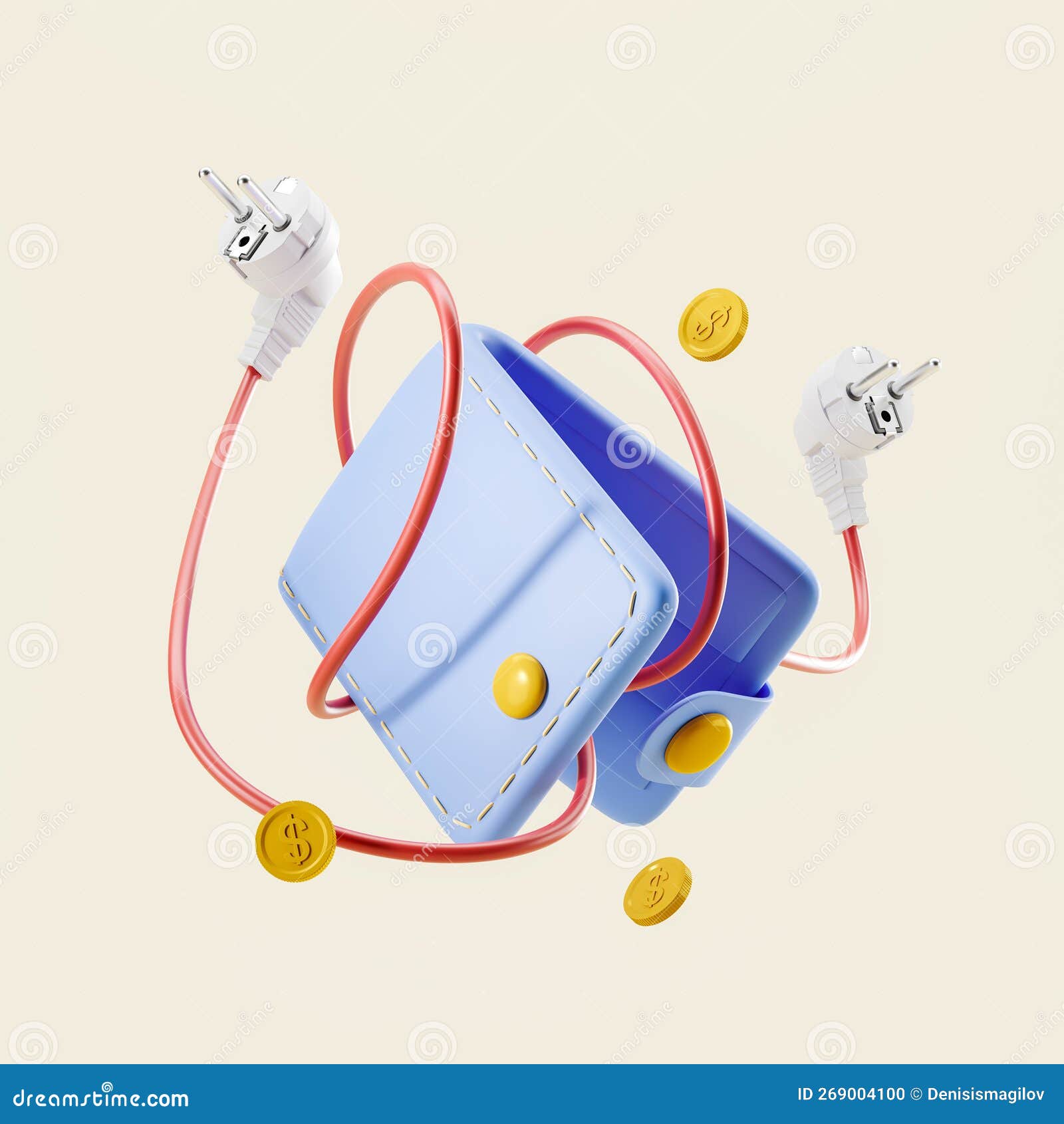 Wallet and Plug Socket with Coins on Light Background Stock ...