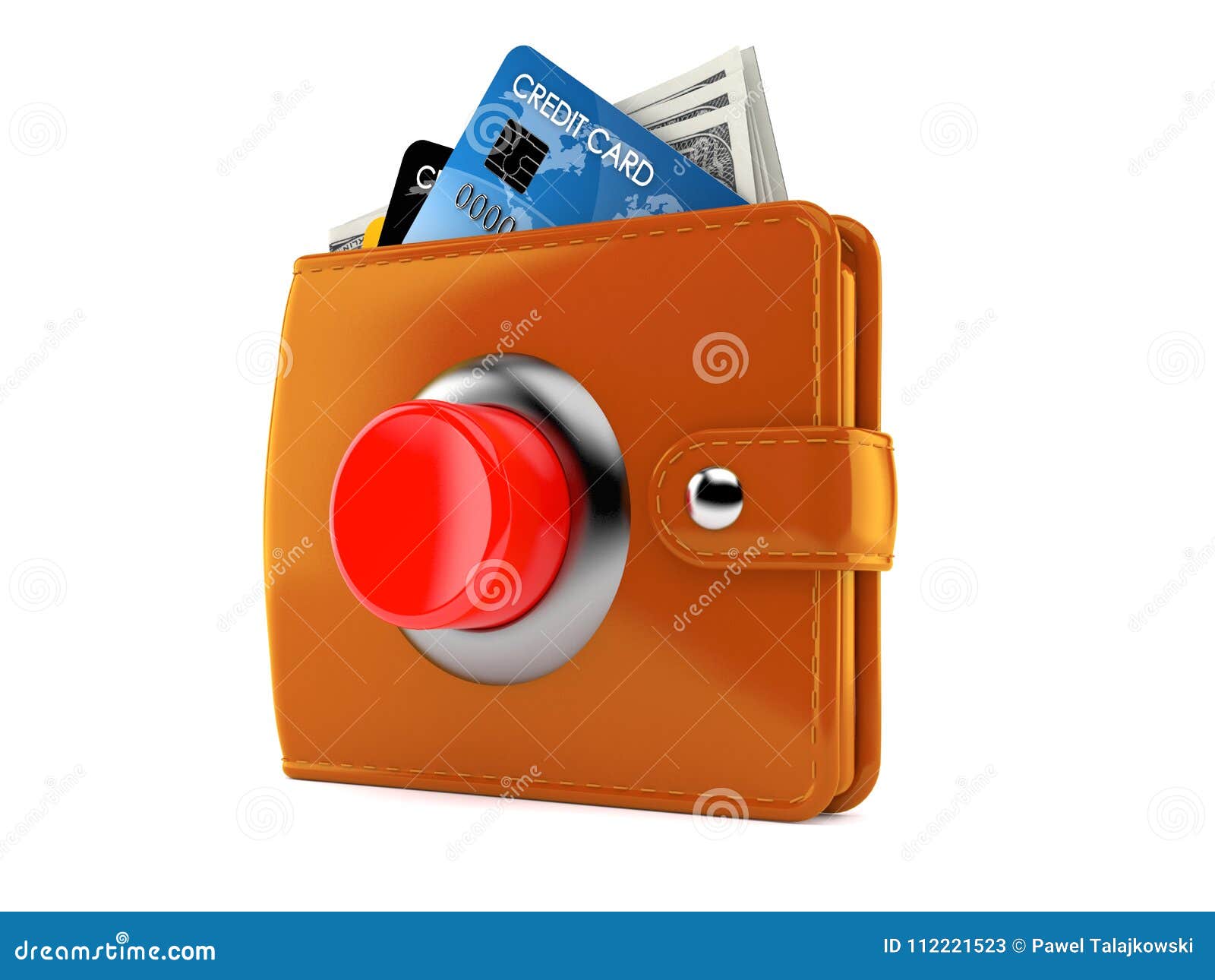 Wallet with push button stock illustration. Illustration of money ...