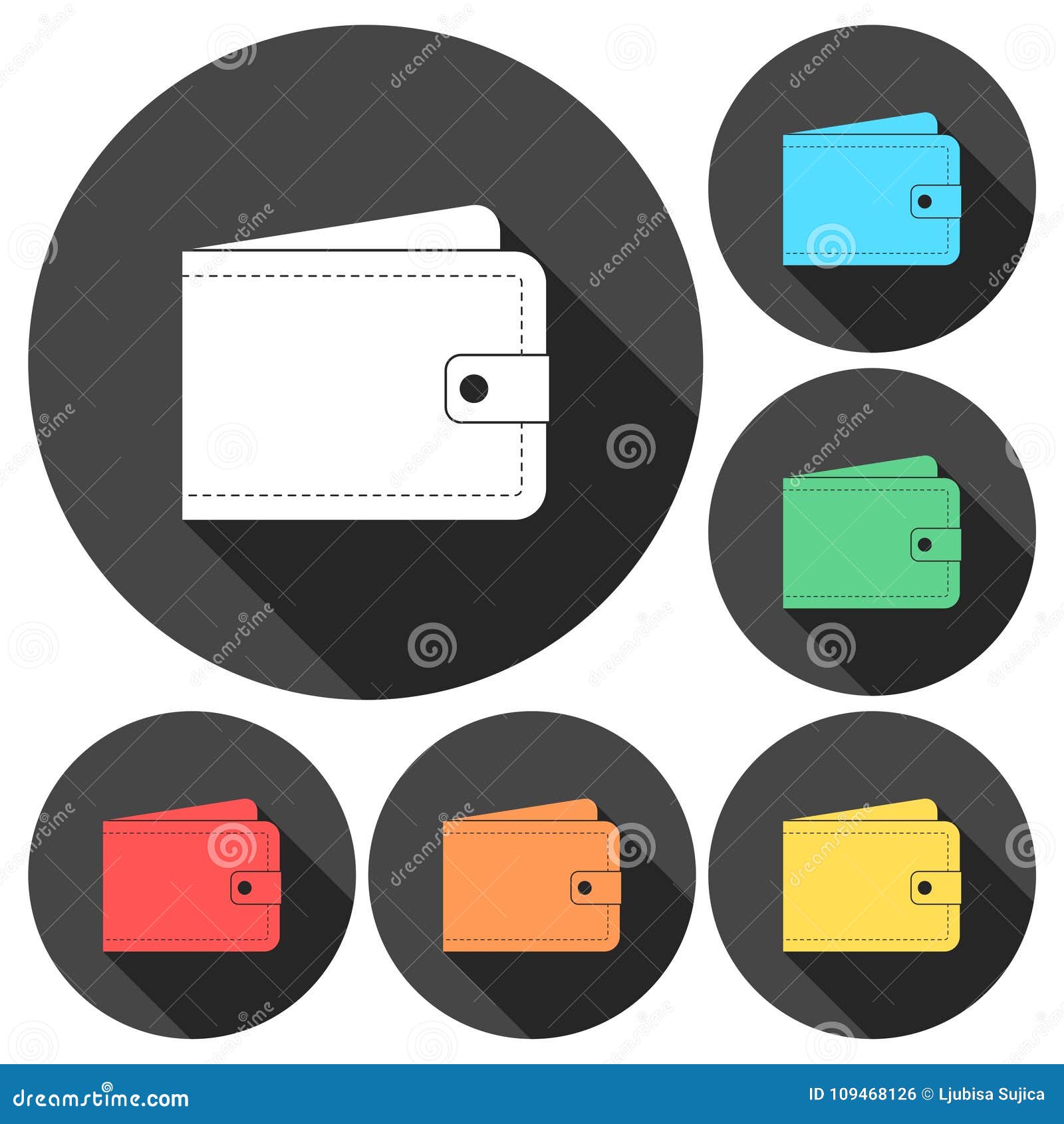 Wallet - Vector Icons Set with Long Shadow Stock Vector - Illustration ...