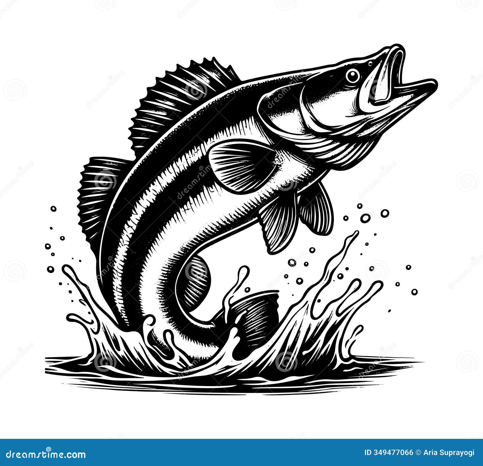 Walleye Fish Hand Drawn Vintage Vector Stock Illustration ...