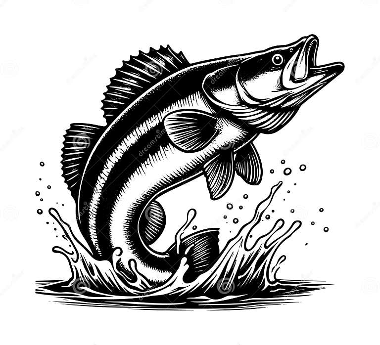 Walleye Fish Hand Drawn Vintage Vector Stock Illustration ...