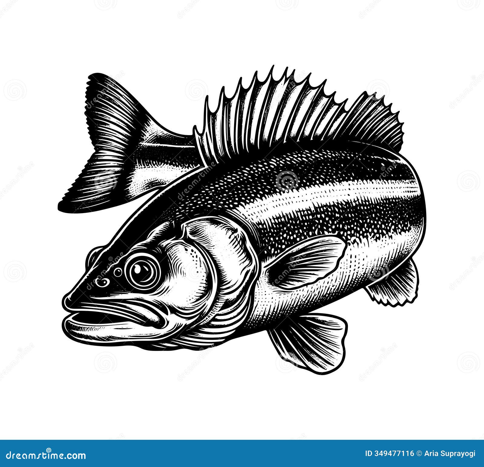 Walleye Fish Hand Drawn Vintage Vector Stock Illustration ...