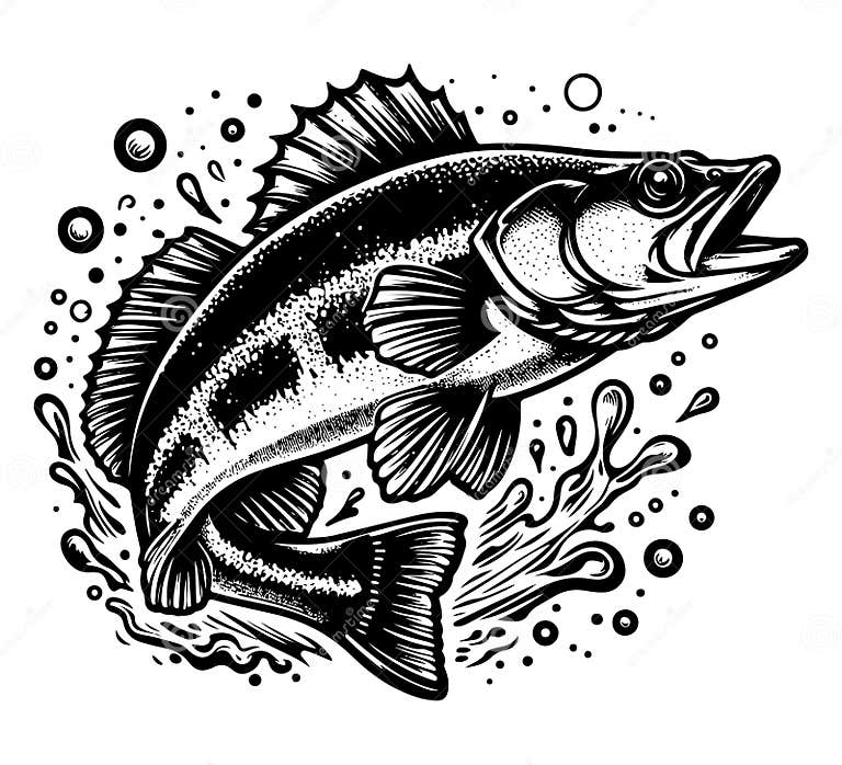Walleye Fish Hand Drawn Vintage Vector Stock Illustration ...
