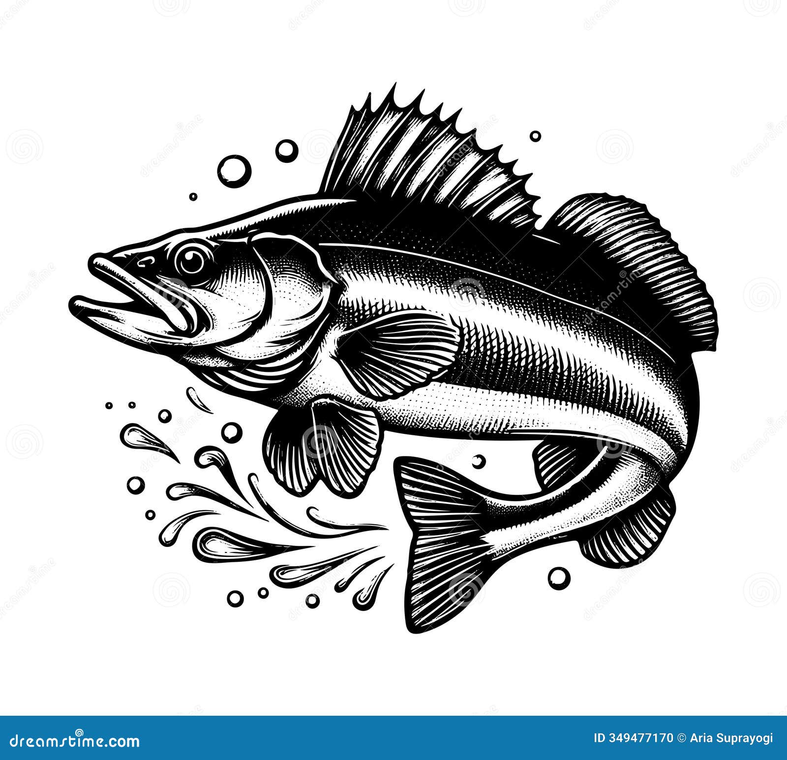 Walleye Fish Hand Drawn Vintage Vector Stock Illustration ...