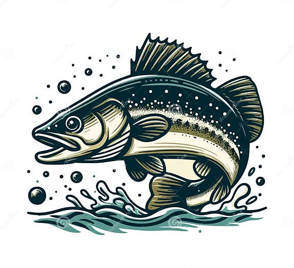 Walleye Fish Hand Drawn Vintage Vector Stock Illustration ...
