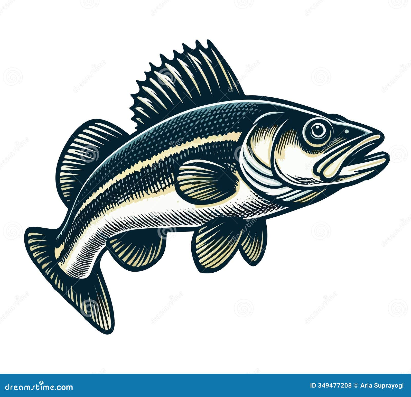 Walleye Fish Hand Drawn Vintage Vector Stock Illustration ...
