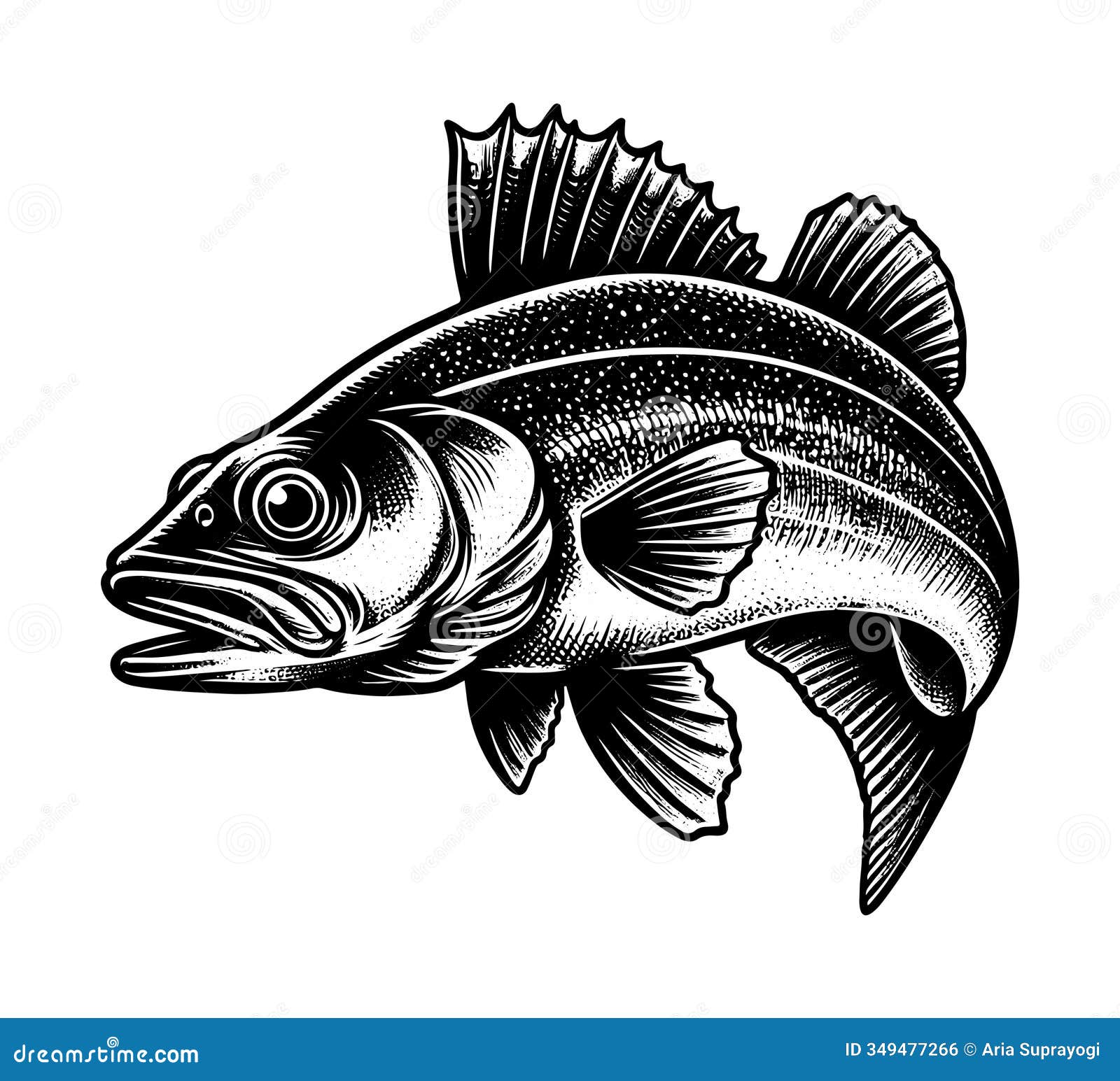 Walleye Fish Hand Drawn Vintage Vector Stock Illustration ...