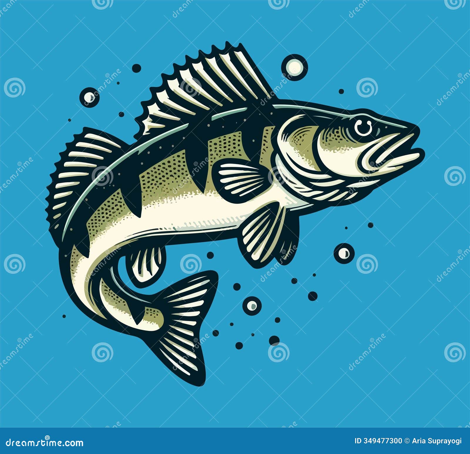 Walleye Fish Hand Drawn Vintage Vector Stock Illustration ...