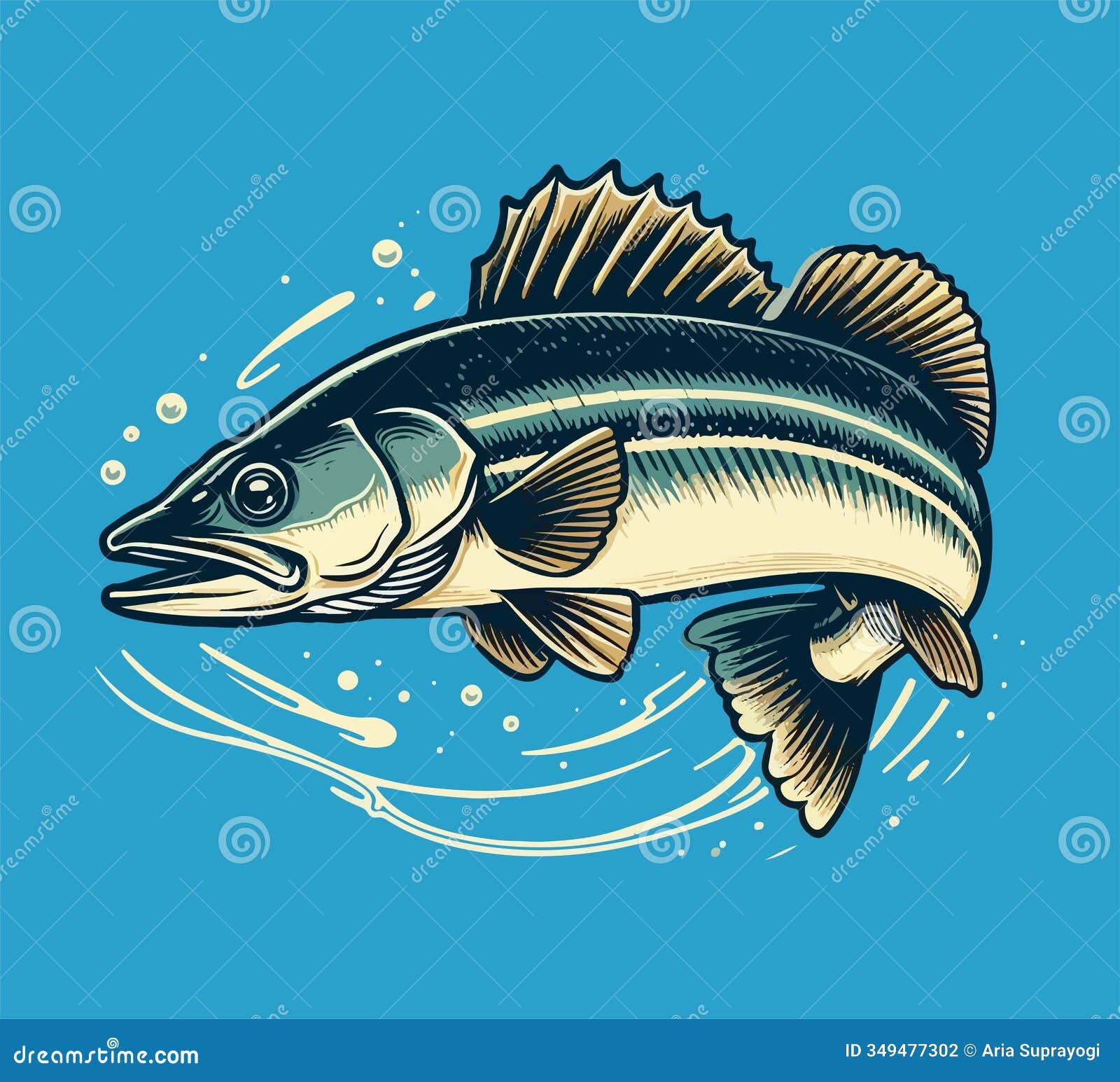 Walleye Fish Hand Drawn Vintage Vector Stock Illustration ...