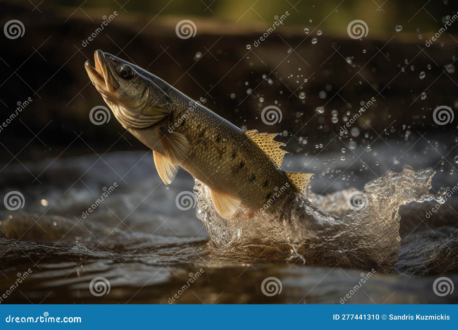 Walleye Fish Jumping Out of River Water. Generative AI Stock ...