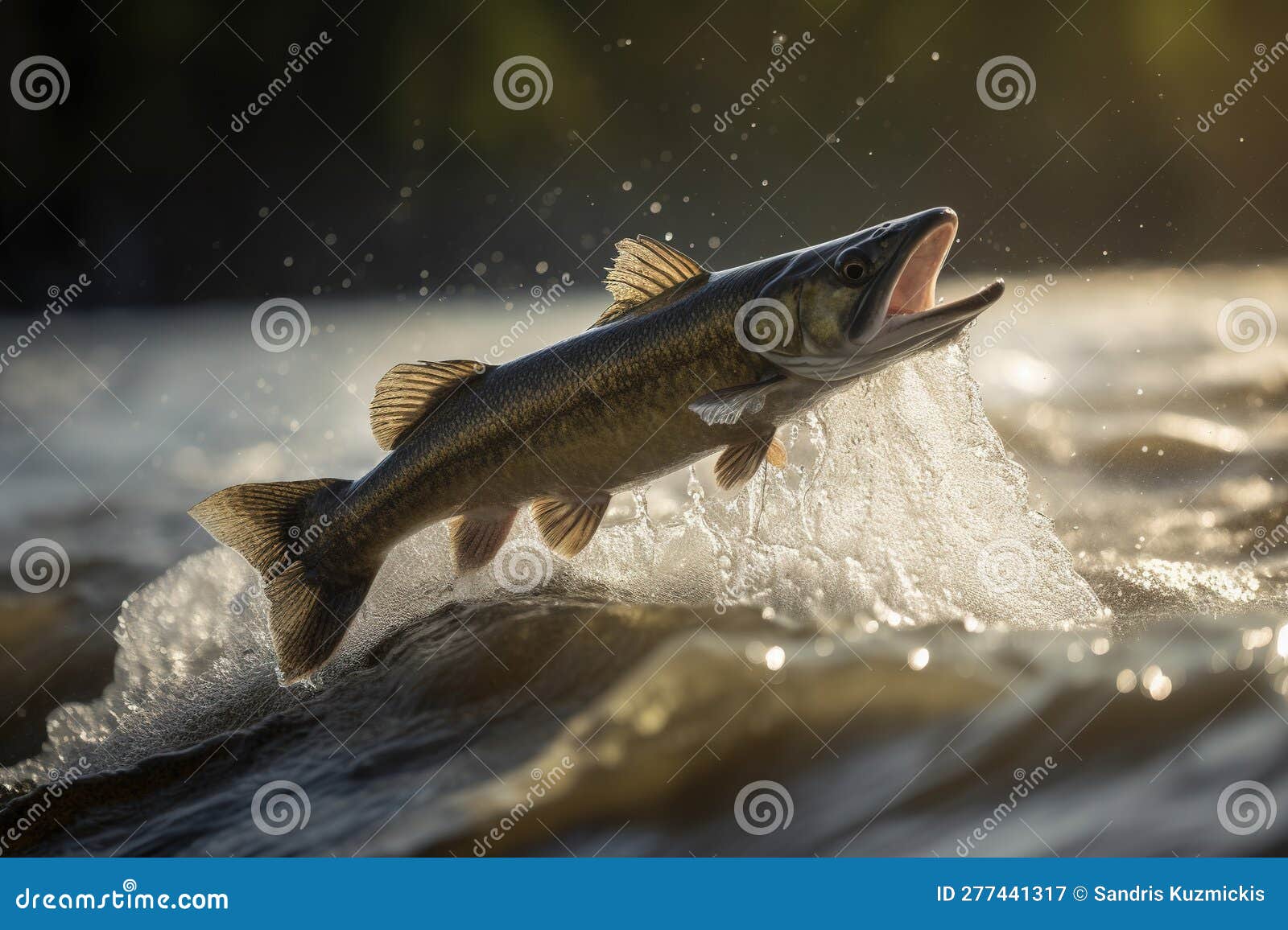 Walleye Fish Jumping Out of River Water. Generative AI Stock ...