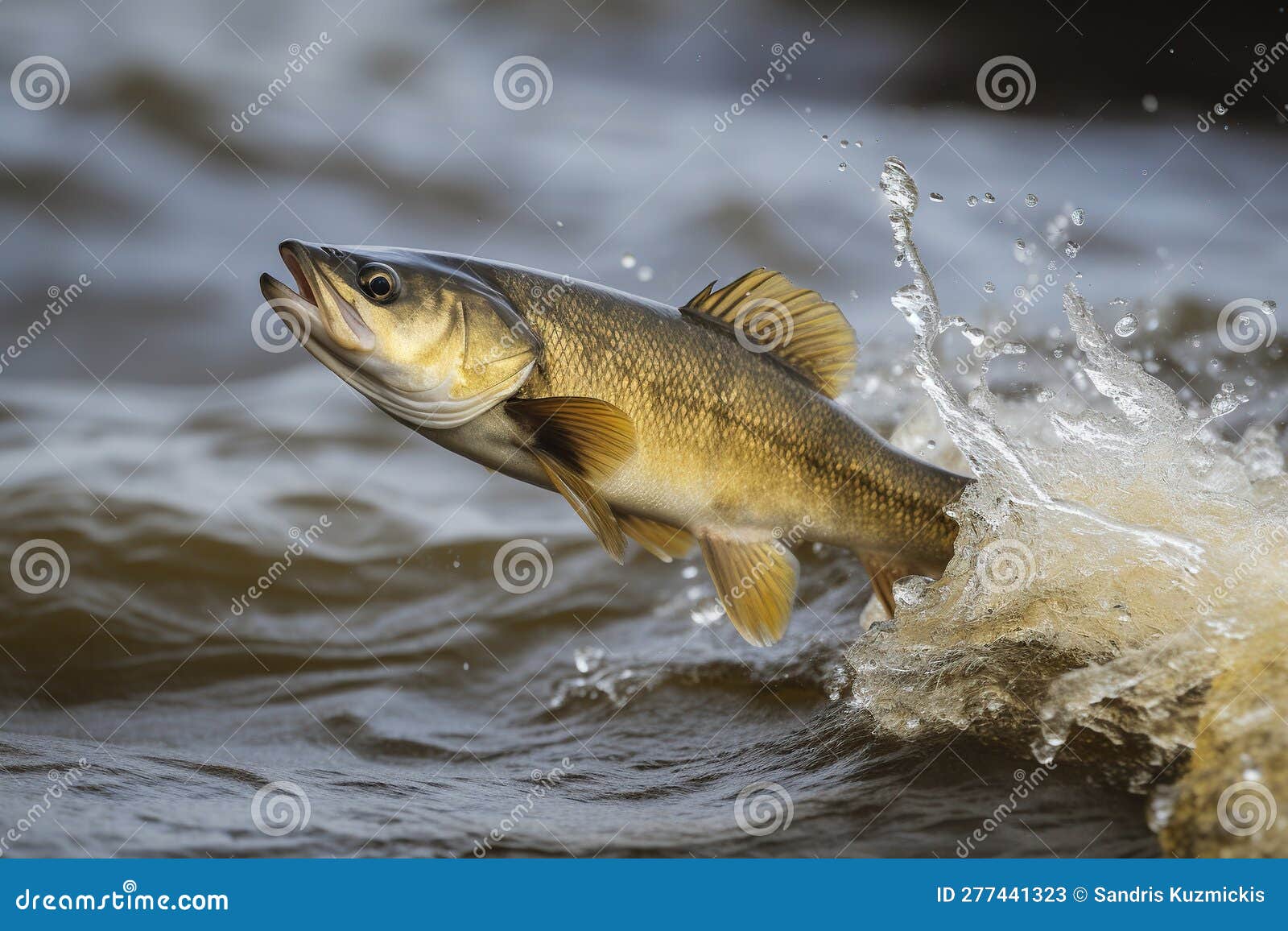 Walleye Fish Jumping Out of River Water. Generative AI Stock Image ...