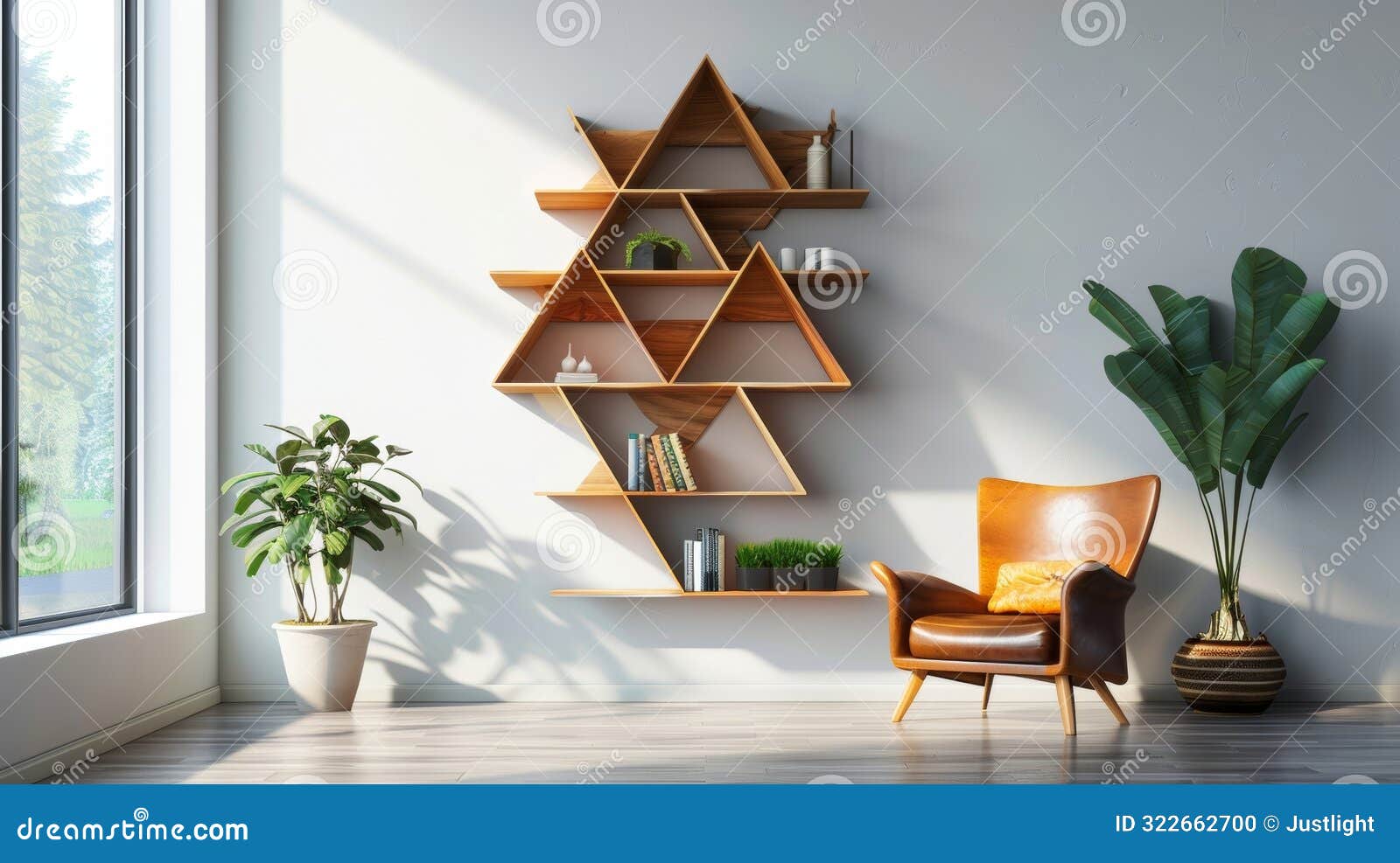 A Wallmounted Shelving Unit in the Shape of a Pentagon Providing a ...
