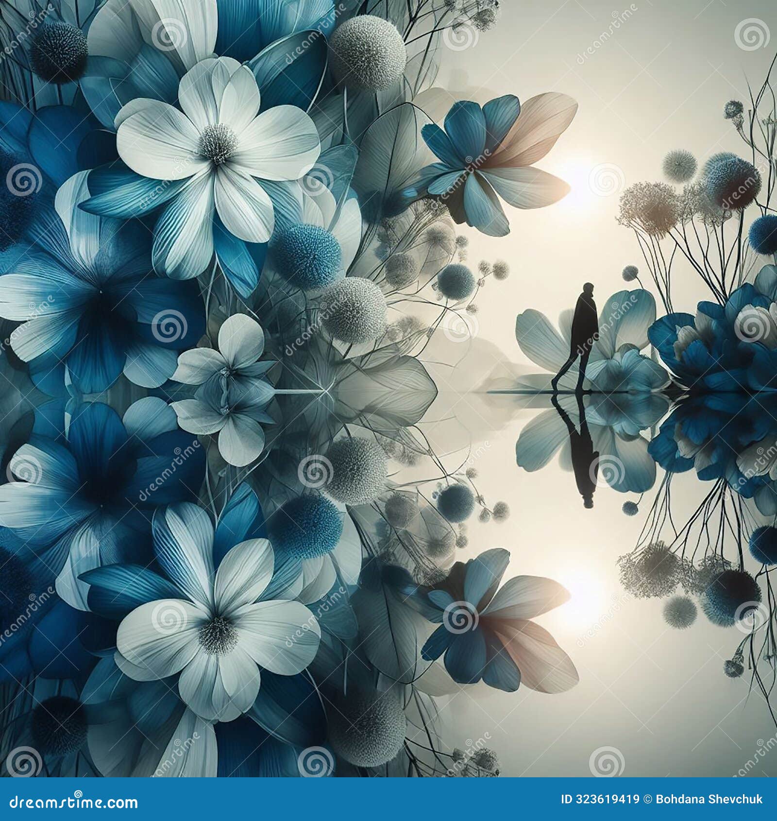 Wallpaper with Abstract Flowers with Reflection Stock Illustration ...