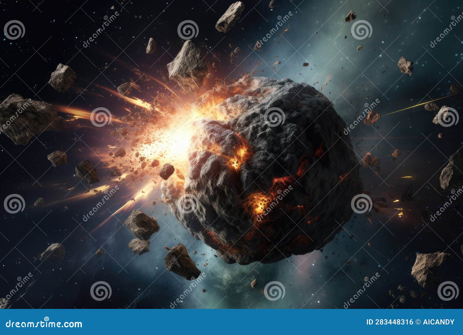 Wallpaper of a Asteroid Collision in the Universe Stock Illustration ...