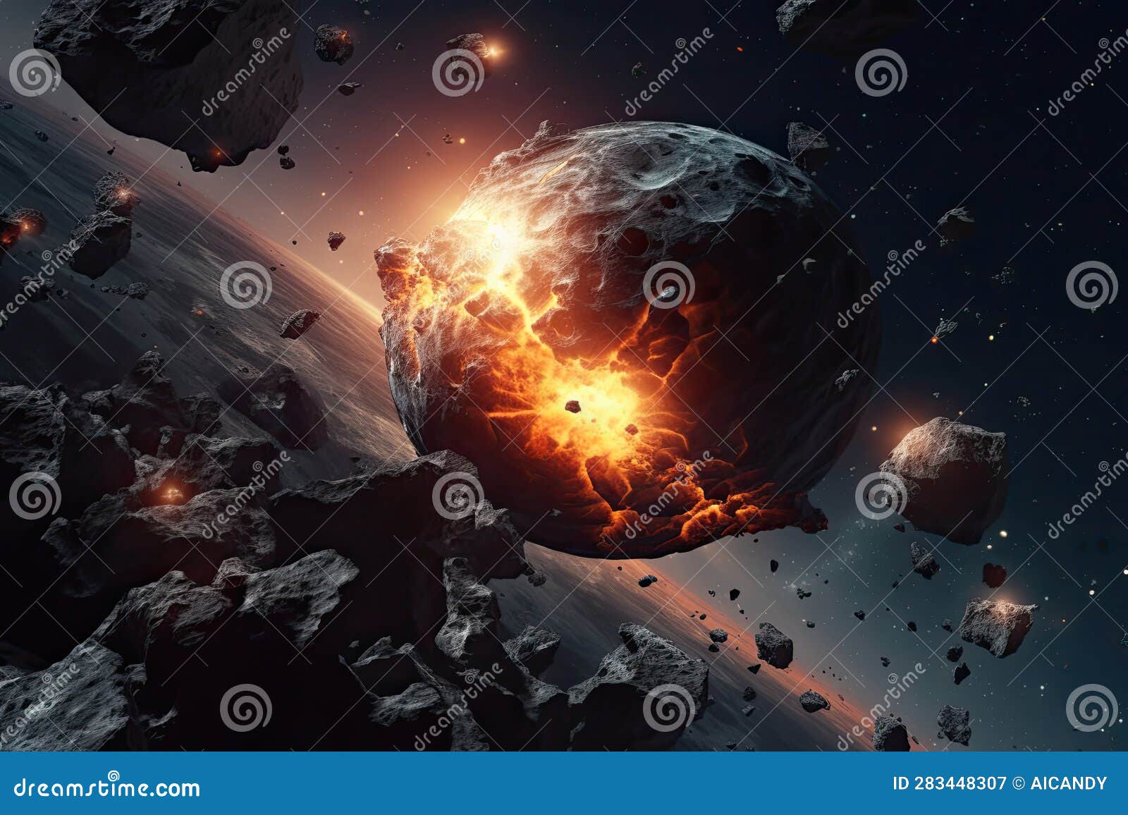 Wallpaper of a Asteroid Collision in the Universe Stock Illustration ...