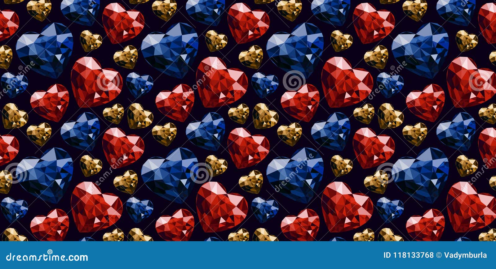 Vector Illustration Pattern Gems Stones Heart Shape Colour Stock Vector ...