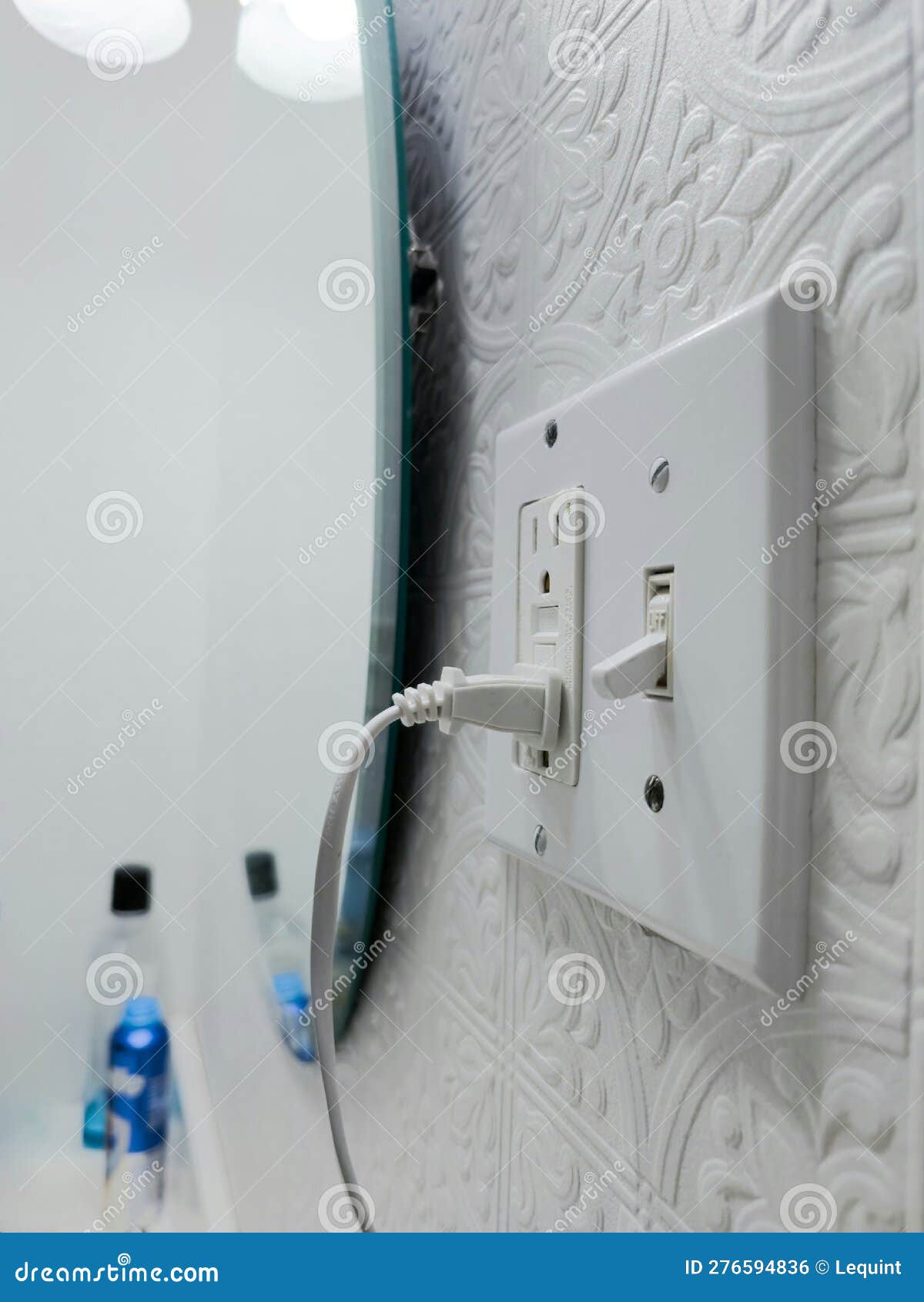 Wallpaper in Bathroom Near Electrical Socket Stock Photo - Image of ...
