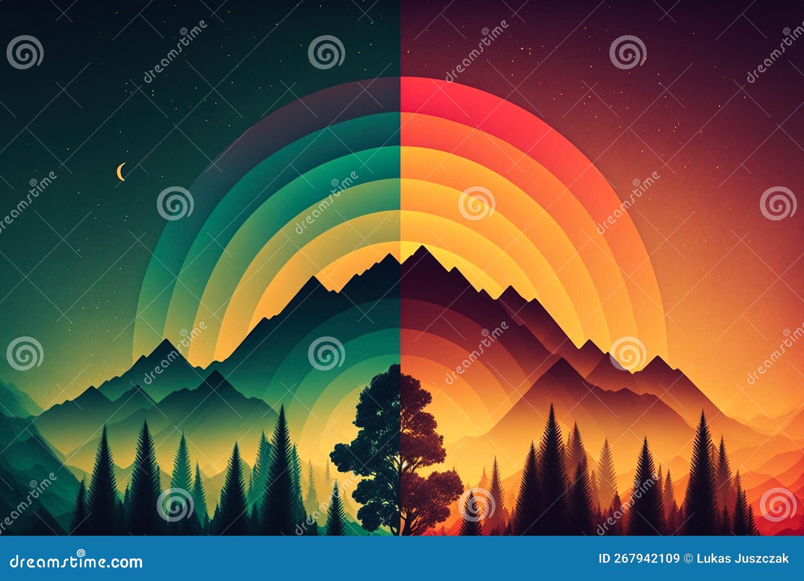 Wallpaper with a Beautiful Landscape in the Style of the 80s Synthwave ...