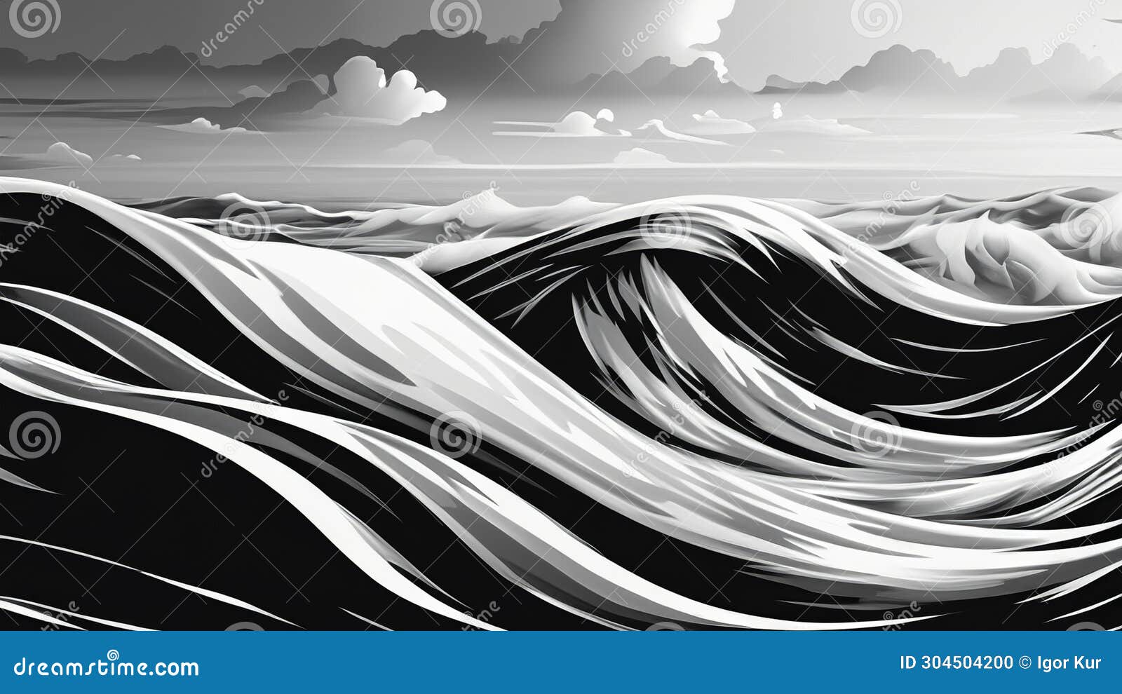 Wallpaper in Black, White and Shades of Gray with a Wavy Pattern of Sea ...