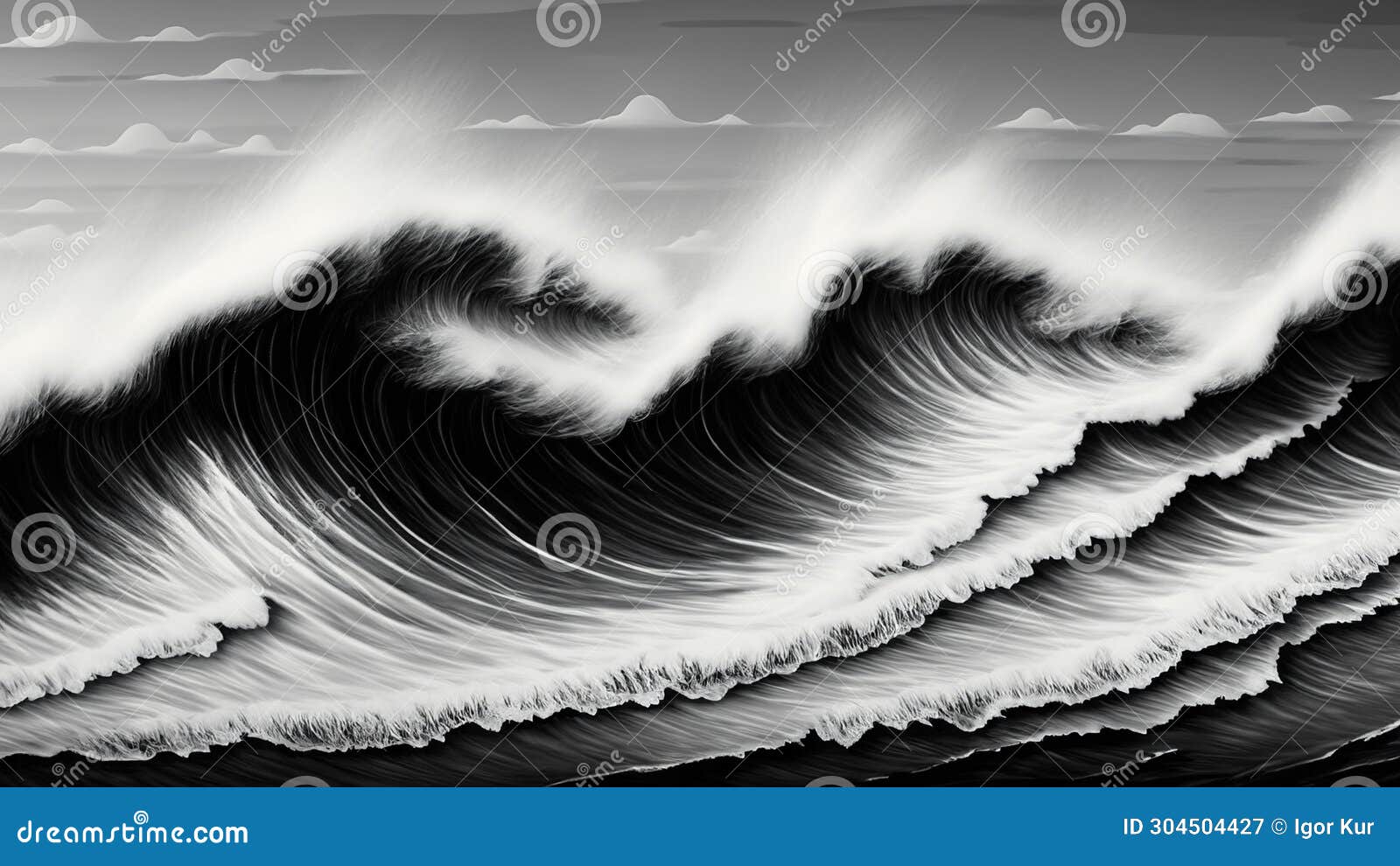 Wallpaper in Black, White and Shades of Gray with a Wavy Pattern of Sea ...