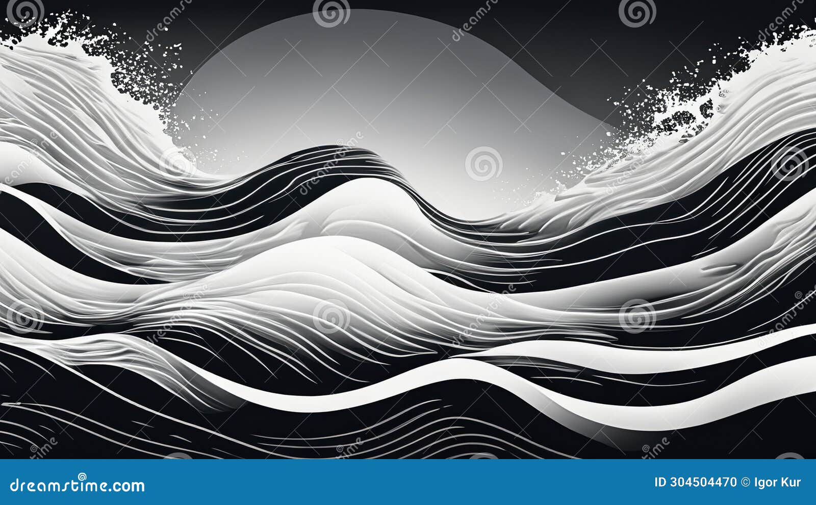 Wallpaper in Black, White and Shades of Gray with a Wavy Pattern of Sea ...