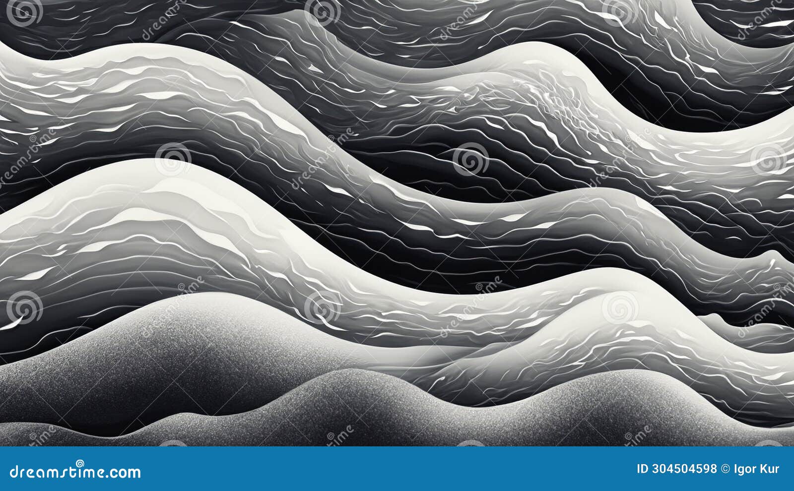 Wallpaper in Black, White and Shades of Gray with a Wavy Pattern of Sea ...