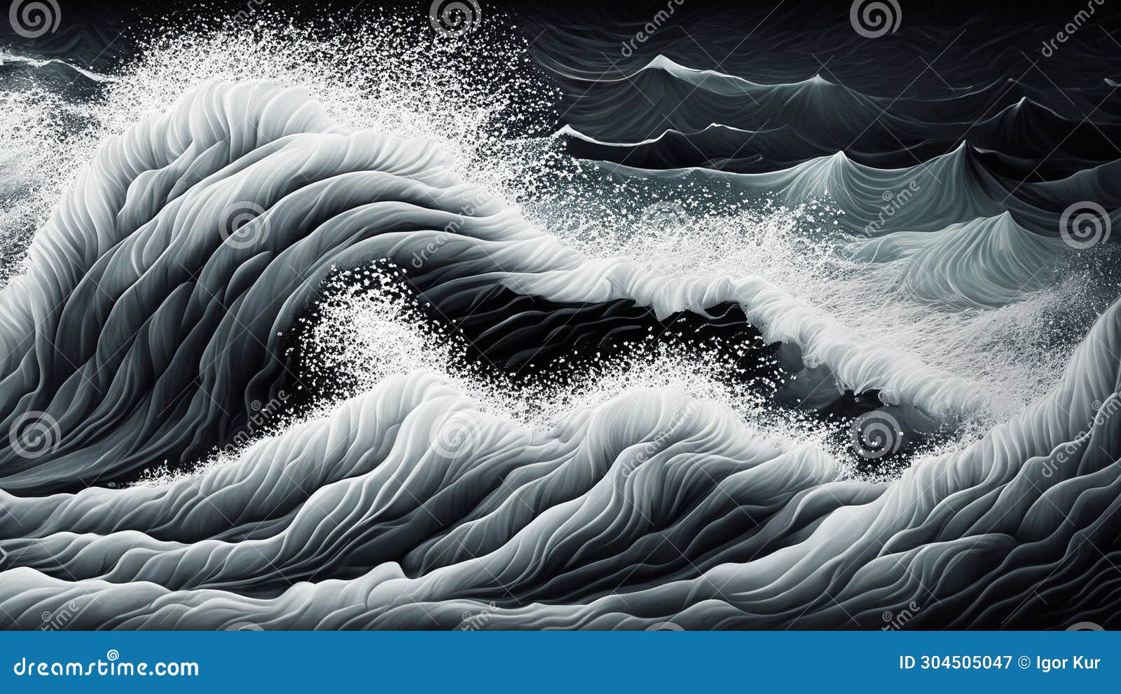 Wallpaper in Black, White and Shades of Gray with a Wavy Pattern of Sea ...