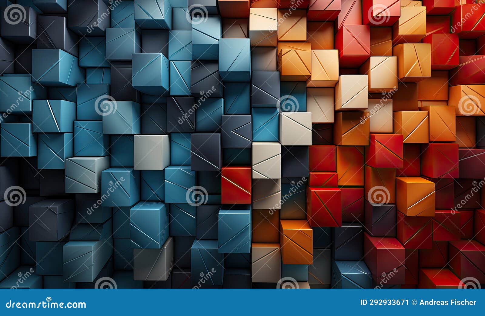 Wallpaper with Blue 3D Rectangles of Different Sizes. Stock ...
