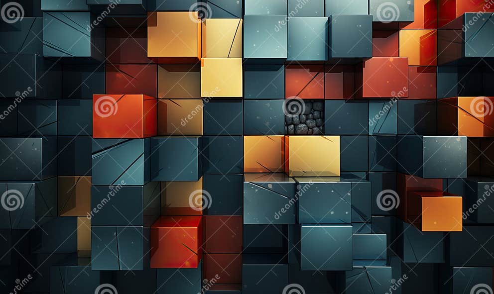 Wallpaper with Blue 3D Rectangles of Different Sizes. Stock Photo ...