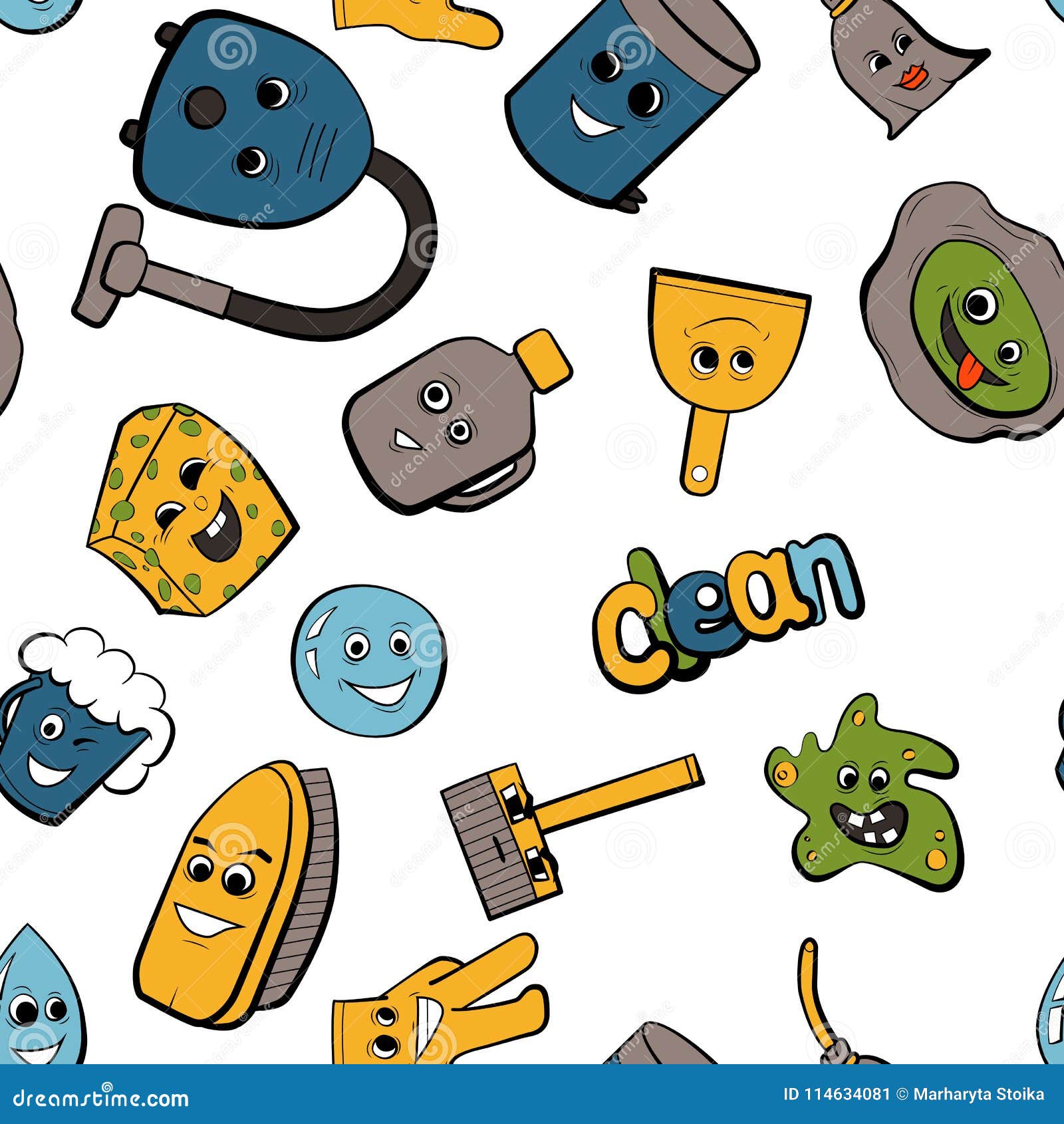 Wallpaper with Cartoon Objects for Cleaning. Stock Vector ...