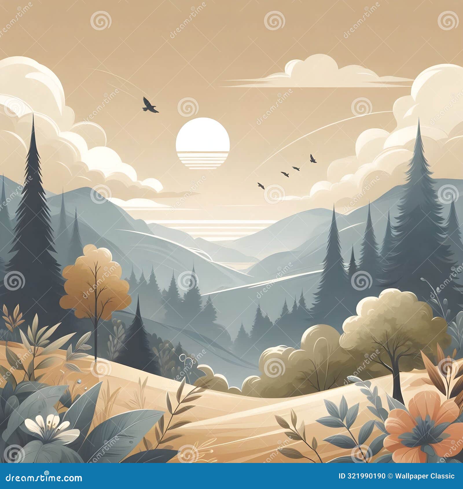 Wallpaper 3d Classic Abstract Painting Neutral Landscape Stock ...