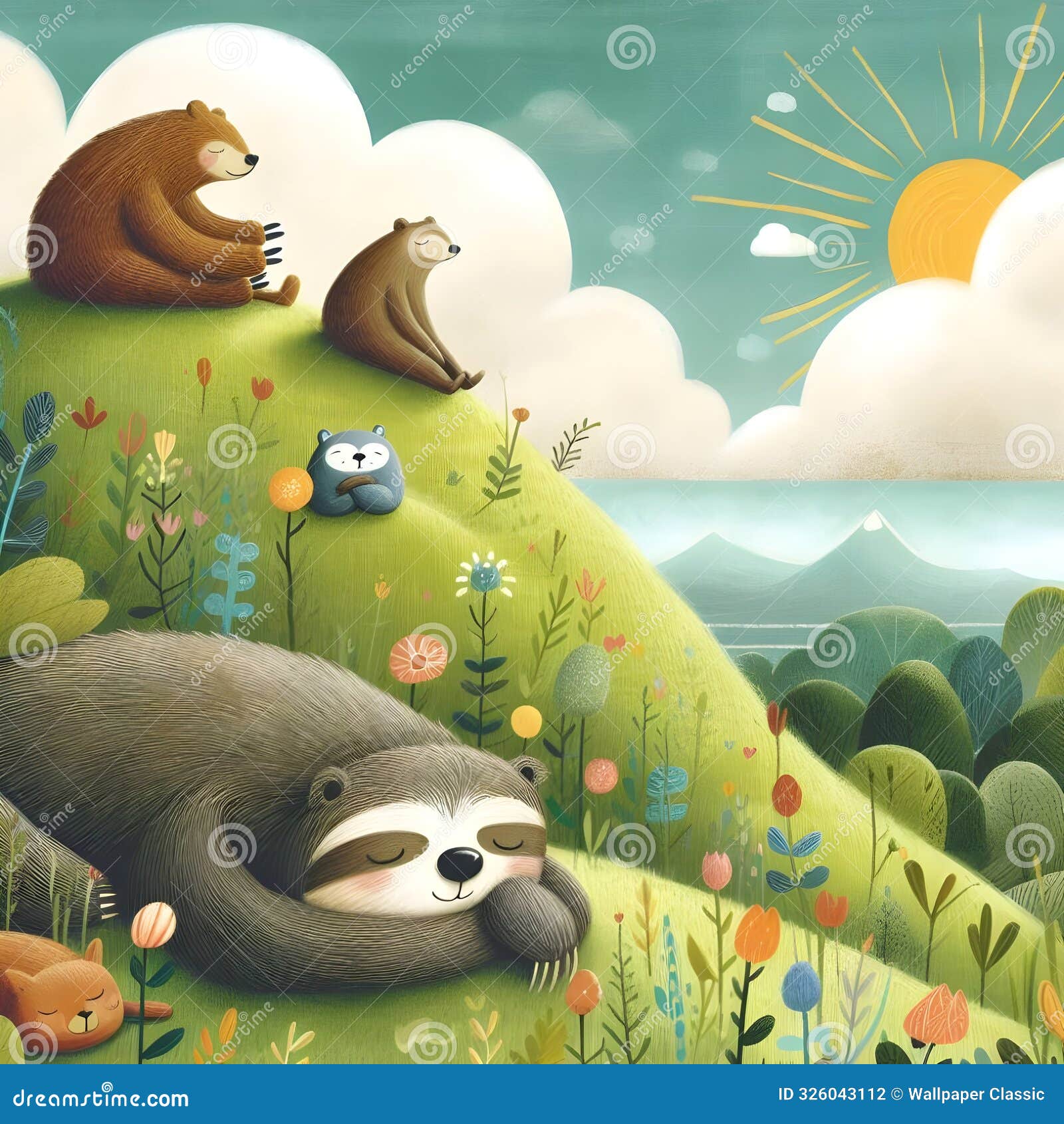 Wallpaper 3d Classic Cartoon Animals Garden Stock Illustration ...