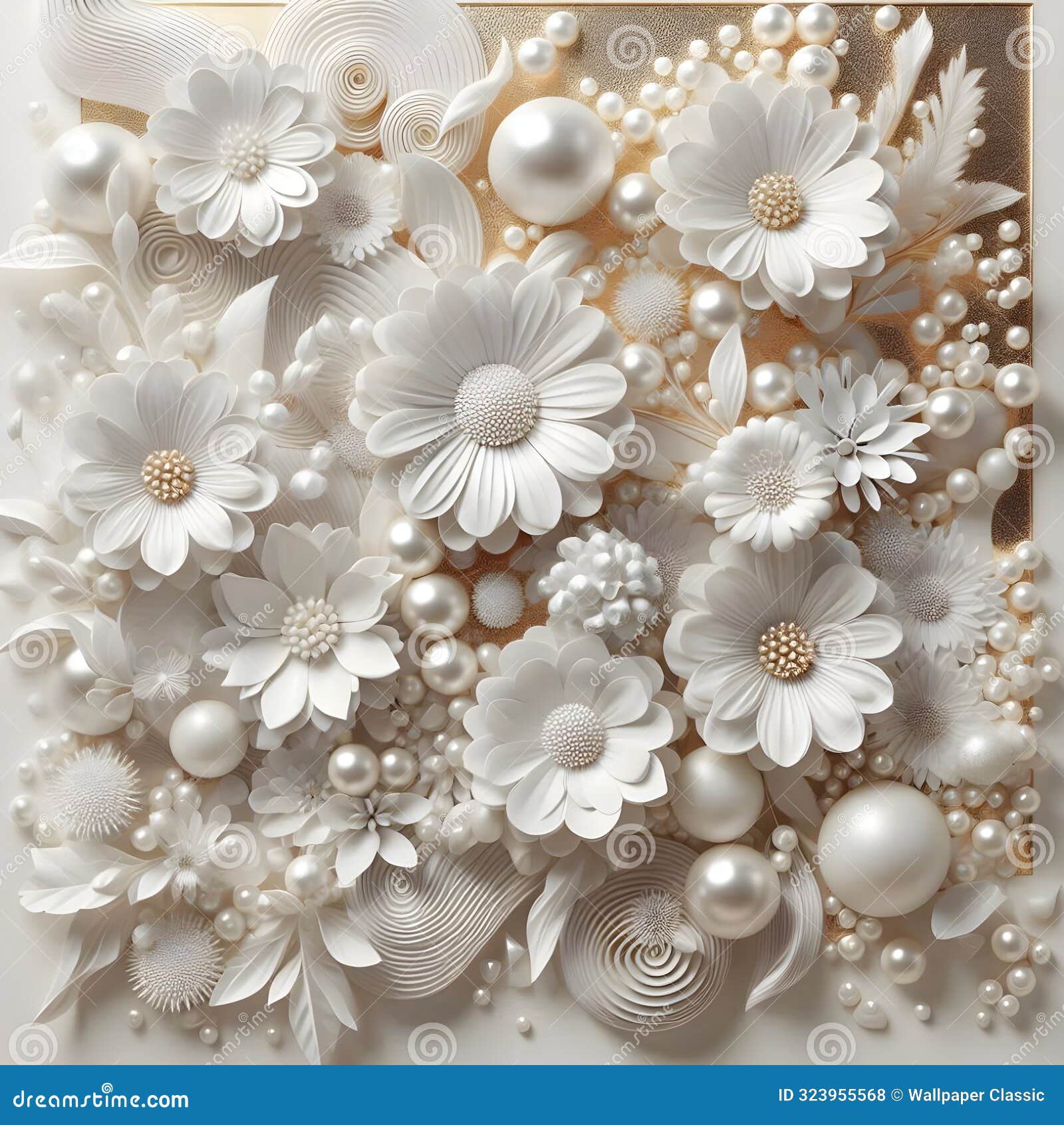 Wallpaper 3d Classic Flowers and Pearls Pattern Stock Photo - Image of ...