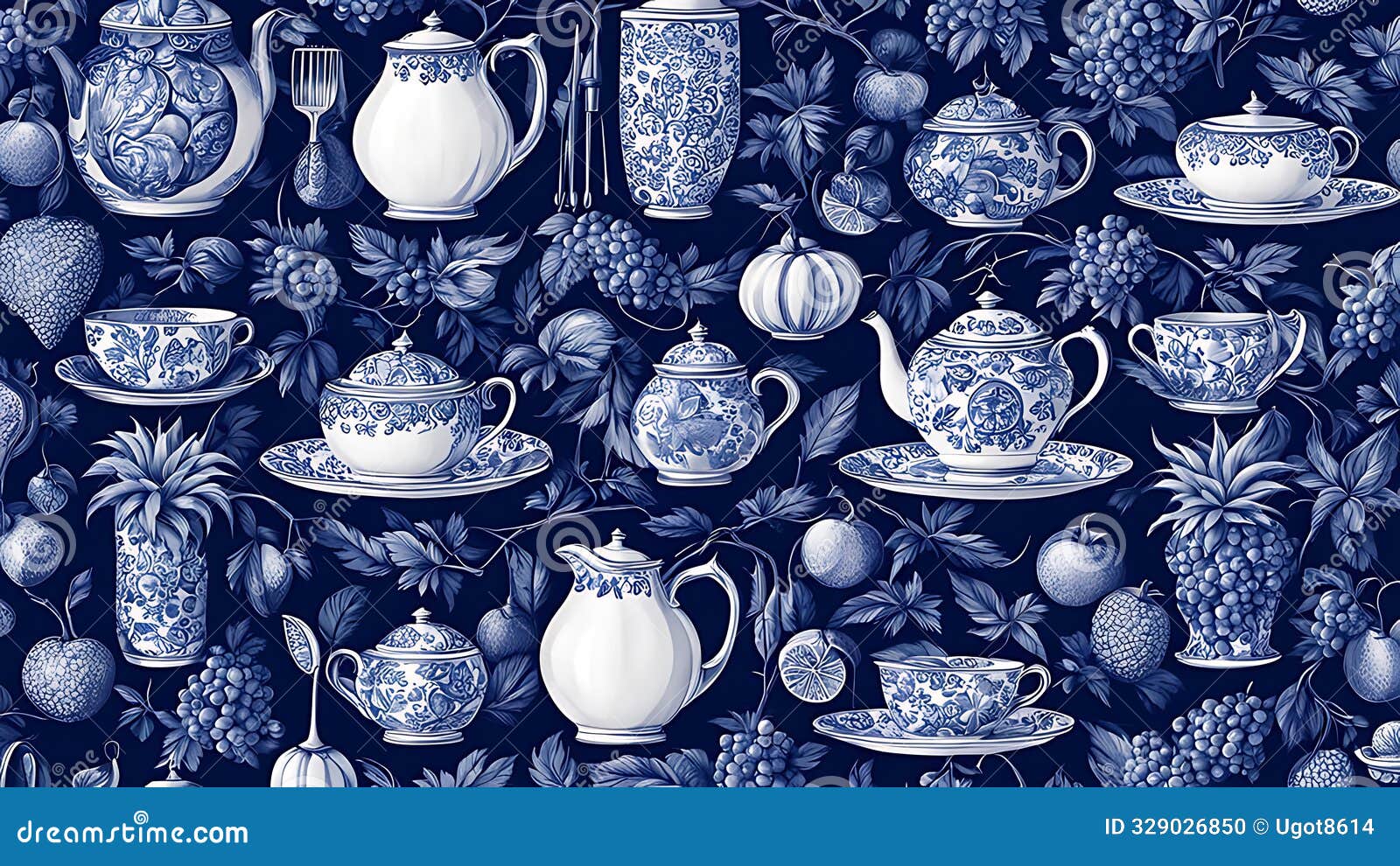 Wallpaper Featuring a Pattern of Fruits and Kitchen Ware Stock ...