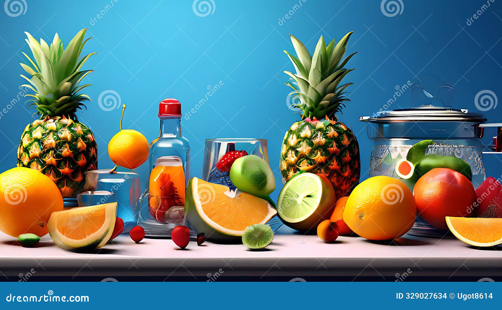 Wallpaper Featuring a Pattern of Fruits and Kitchen Ware Stock ...