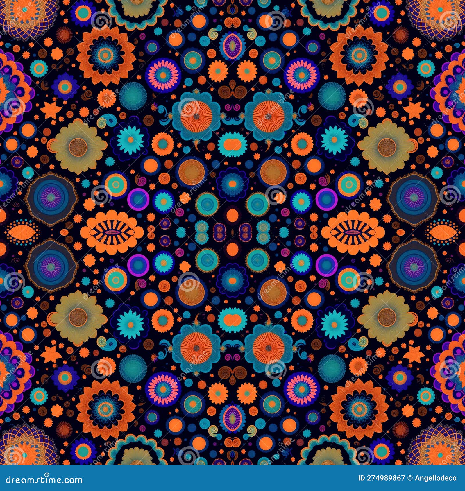 Pattern of Colorful Flowers Hippie with Texture Abstract in Black ...