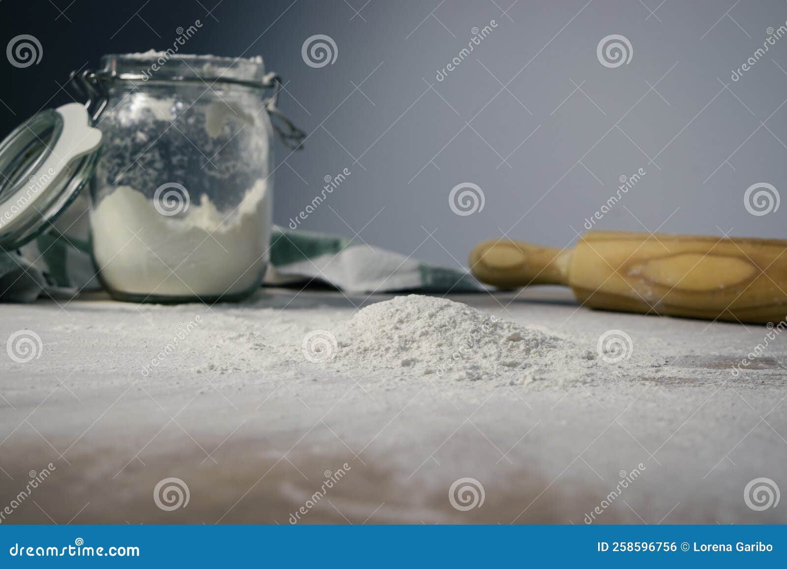 Wallpaper with Flour Spread on the Table and in the Background a Mixer ...