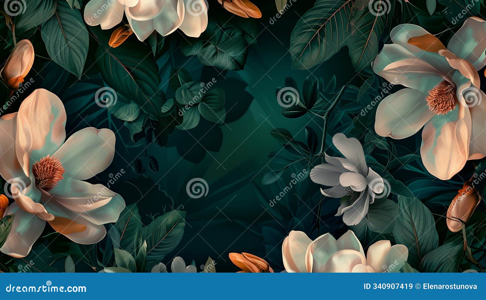 Wallpaper with Magnolias Forming a Frame for Text with a Light Gradient ...